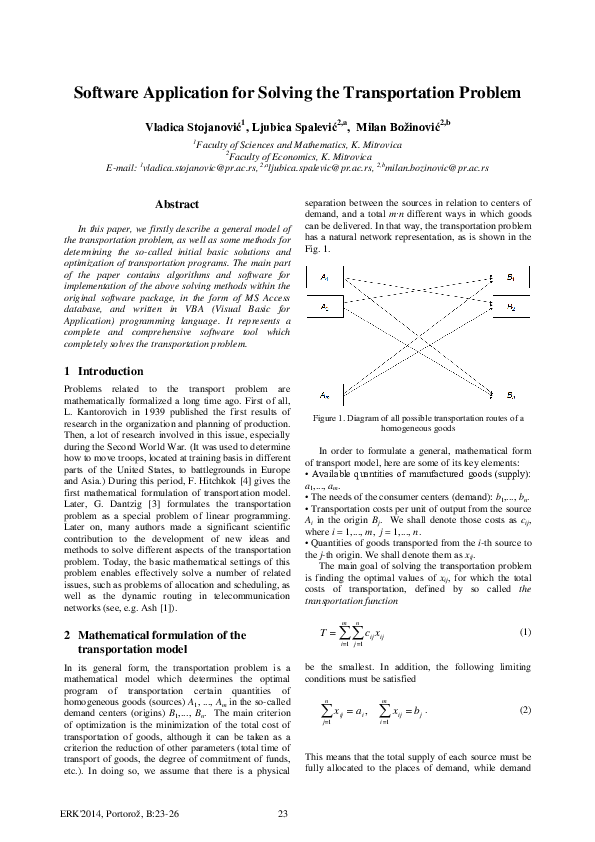 (PDF) Software Application for Solving the Transportation Problem
