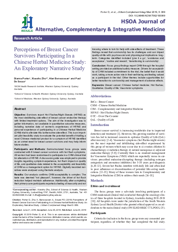 (PDF) Perceptions of Breast Cancer Survivors Participating In a Chinese ...