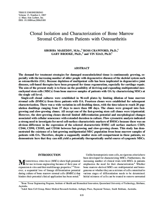 (PDF) Clonal Isolation and Characterization of Bone Marrow Stromal ...