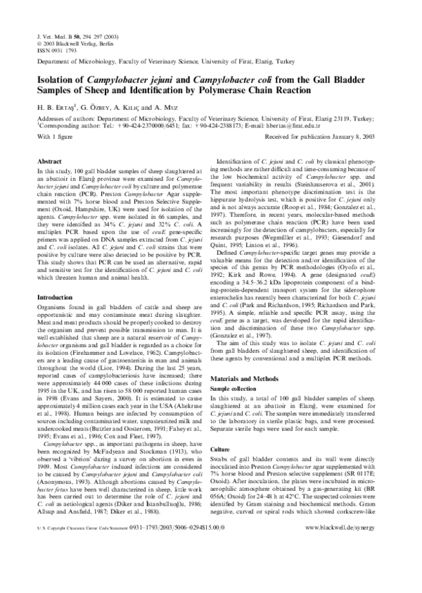 (PDF) Isolation of Campylobacter jejuni and Campylobacter coli from the ...