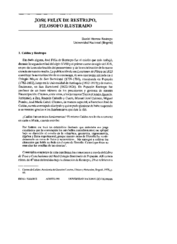 (PDF) José Félix de Restrepo, filósofo ilustrado