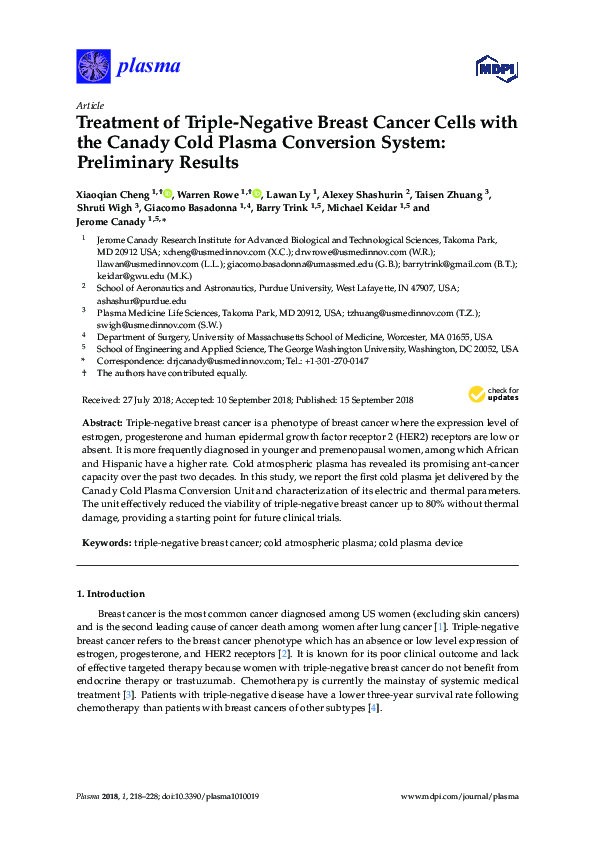 (PDF) Treatment of Triple-Negative Breast Cancer Cells with the Canady ...