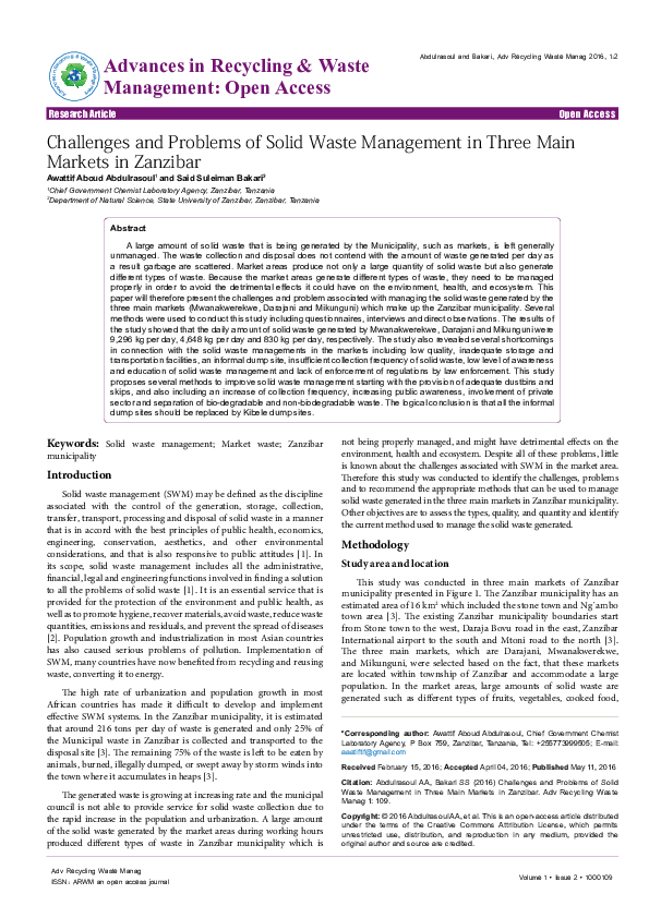 (PDF) Challenges and Problems of Solid Waste Management in Three Main ...
