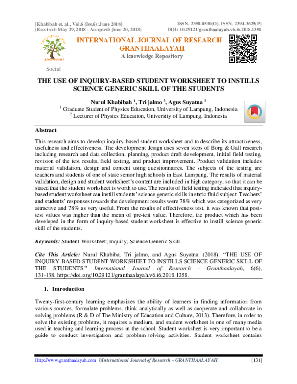 (PDF) The Use of Inquiry-Based Student Worksheet to Instills Science ...