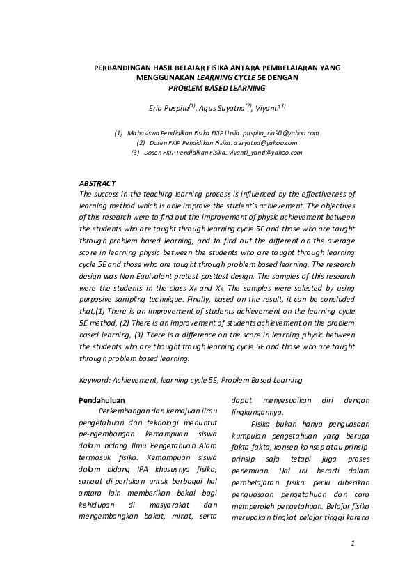(PDF) Perbandingan Hasil Belajar Fisika Antara Pembelajaran Yang Menggunakan Learning Cycle 5E ...