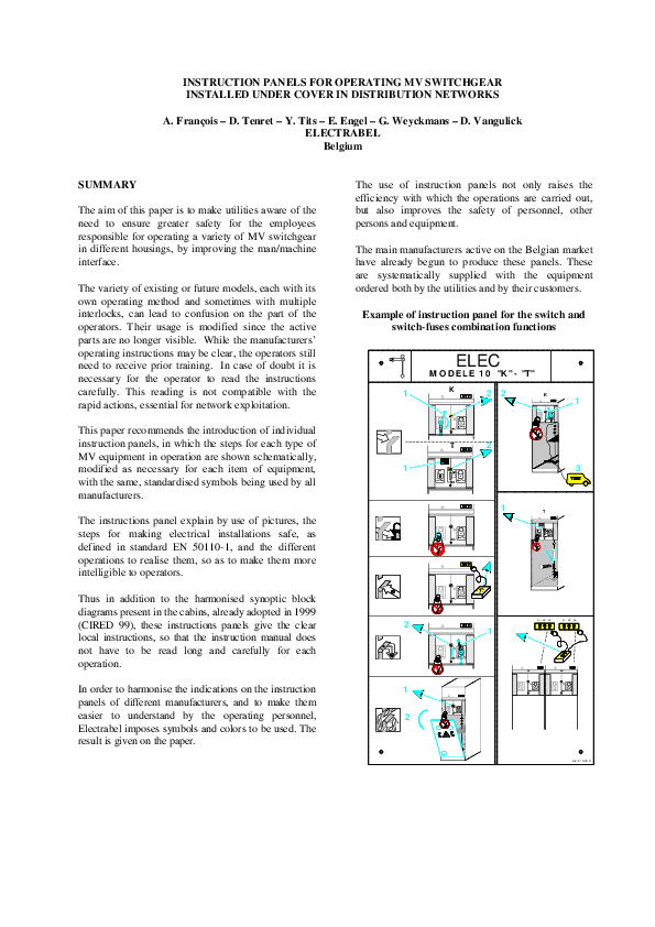 (PDF) Instruction panels for operating MV switchgear installed under ...