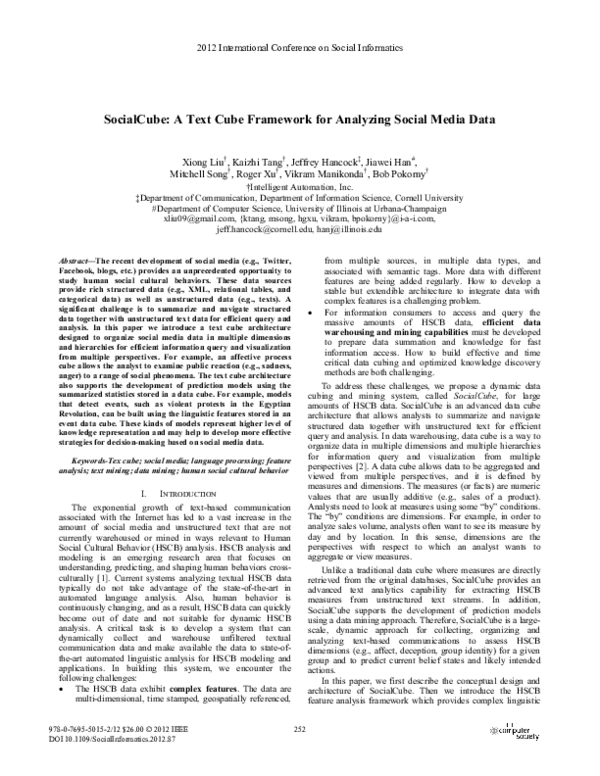 (PDF) SocialCube: A Text Cube Framework for Analyzing Social Media Data