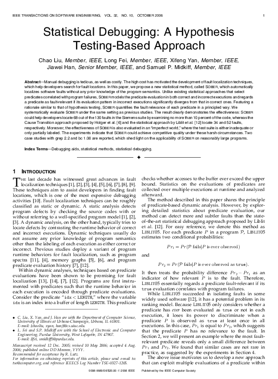 Pdf Statistical Debugging A Hypothesis Testing Based Approach 7452