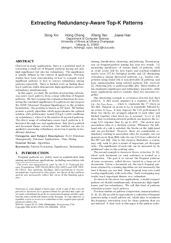 (PDF) Extracting redundancy-aware top-k patterns