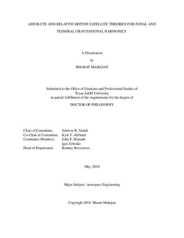 Pdf Absolute And Relative Motion Satellite Theories For Zonal And Tesseral Gravitational