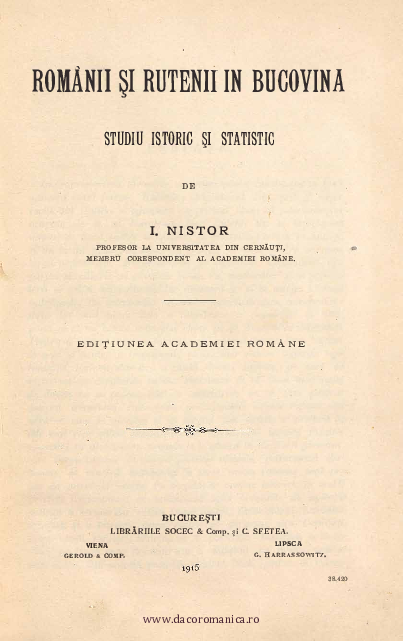 (PDF) Ion Nistor, Românii și rutenii din Bucovina [1915]