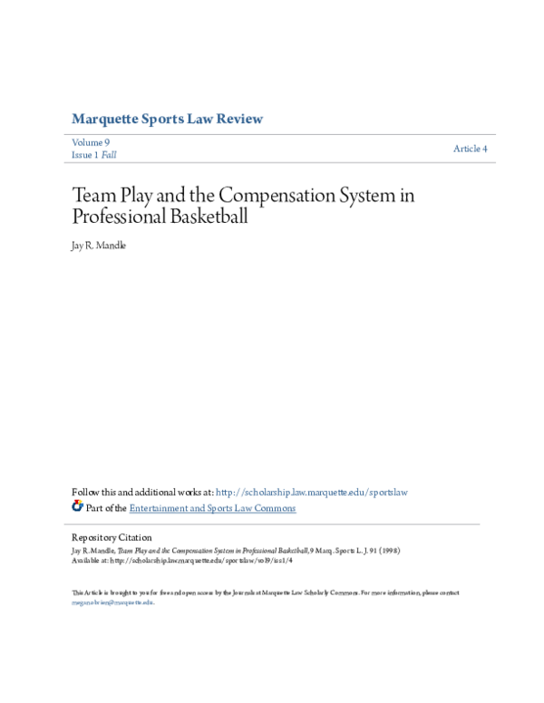 (PDF) Team Play and the Compensation System in Professional Basketball