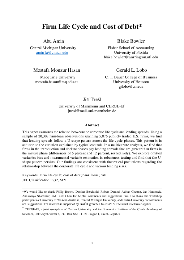 (PDF) Firm Life Cycle and Cost of Debt