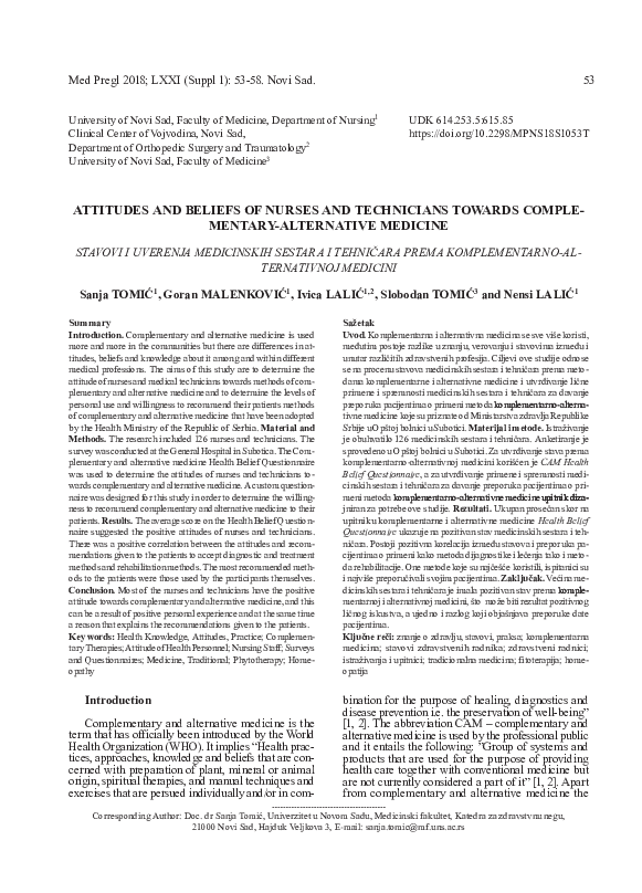 (PDF) Attitudes and beliefs of nurses and technicians towards complementary-alternative medicine