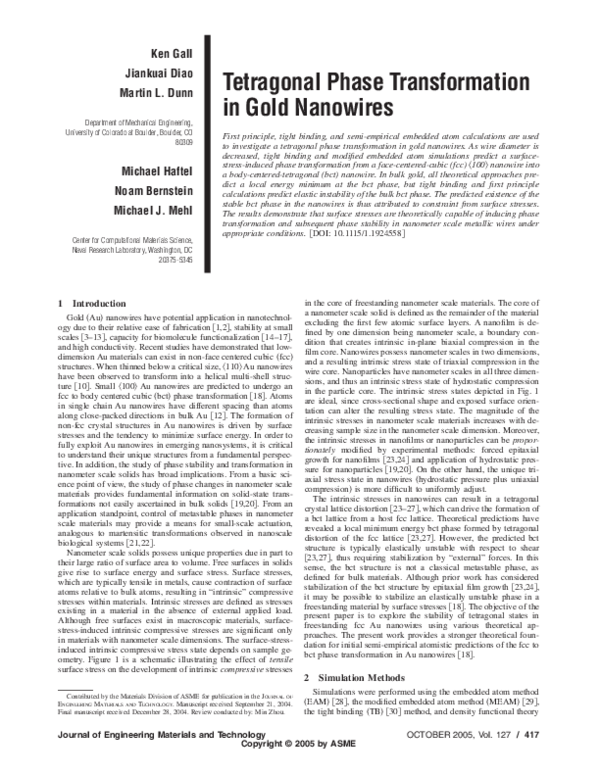 (PDF) Tetragonal Phase Transformation in Gold Nanowires