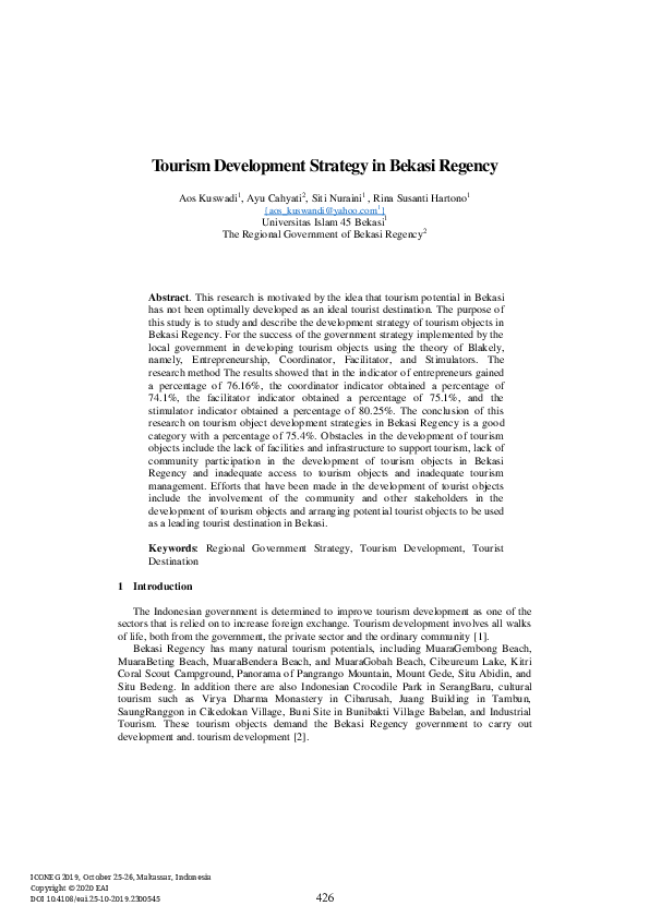 (PDF) Tourism Development Strategy in Bekasi Regency