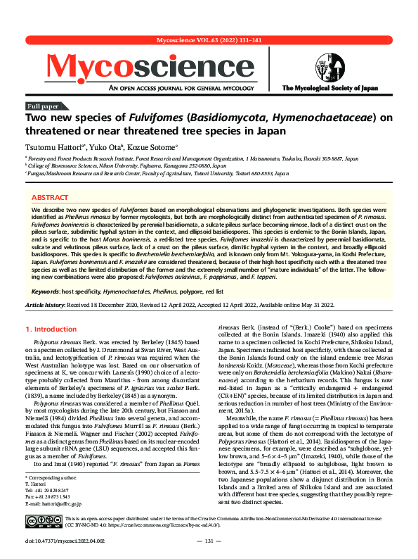 (PDF) Two new species of Fulvifomes (Basidiomycota, Hymenochaetaceae ...