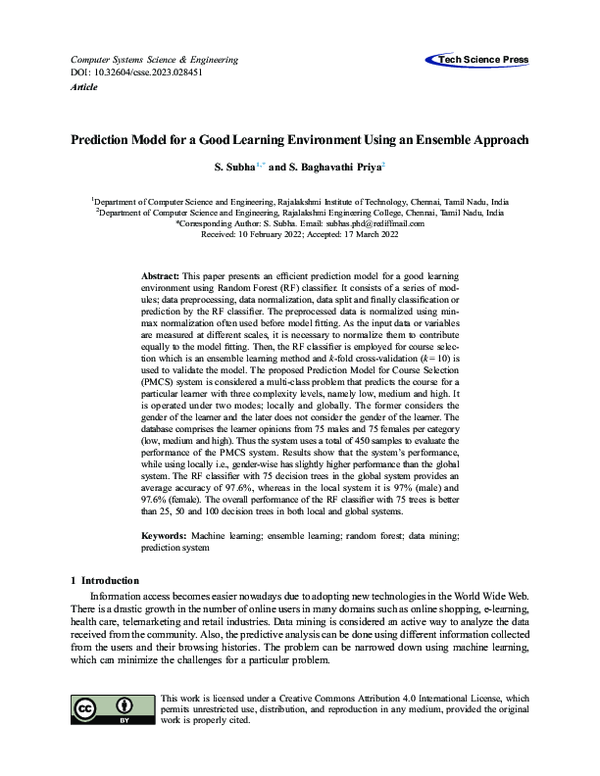 (PDF) Prediction Model for a Good Learning Environment Using an Ensemble Approach