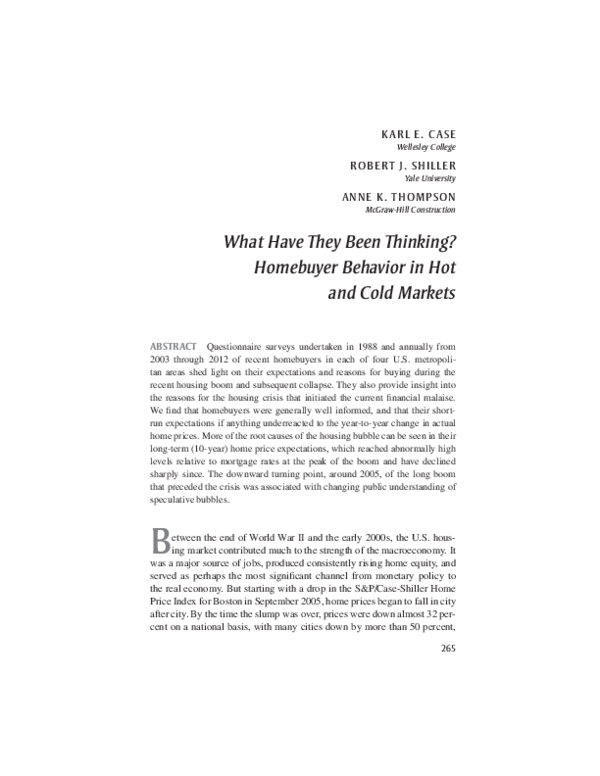 (PDF) What Have They Been Thinking?: Homebuyer Behavior in Hot and Cold ...