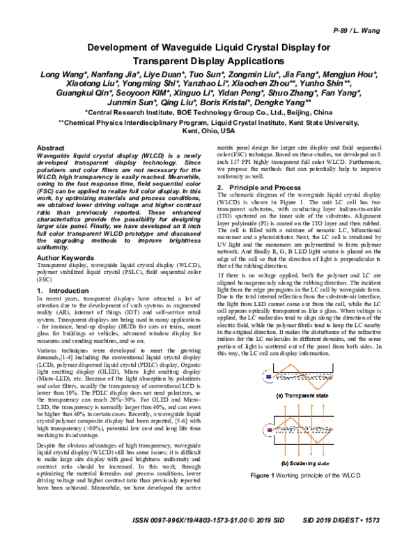 (PDF) P‐89: Development of Waveguide Liquid Crystal Display for ...