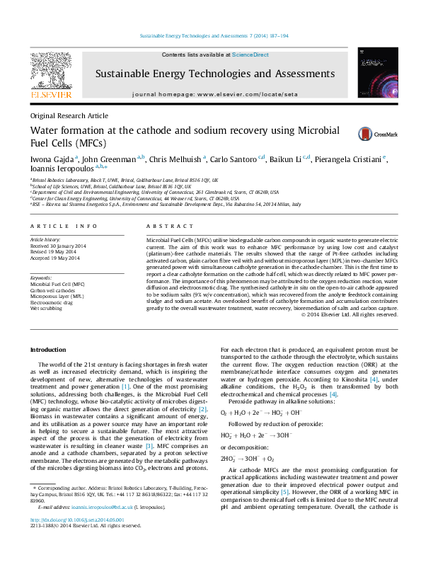 (PDF) Water formation at the cathode and sodium recovery using Microbial Fuel Cells (MFCs)