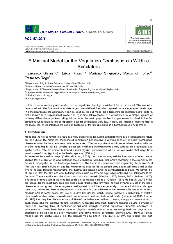 (PDF) A Minimal Model for the Vegetation Combustion in Wildfire ...