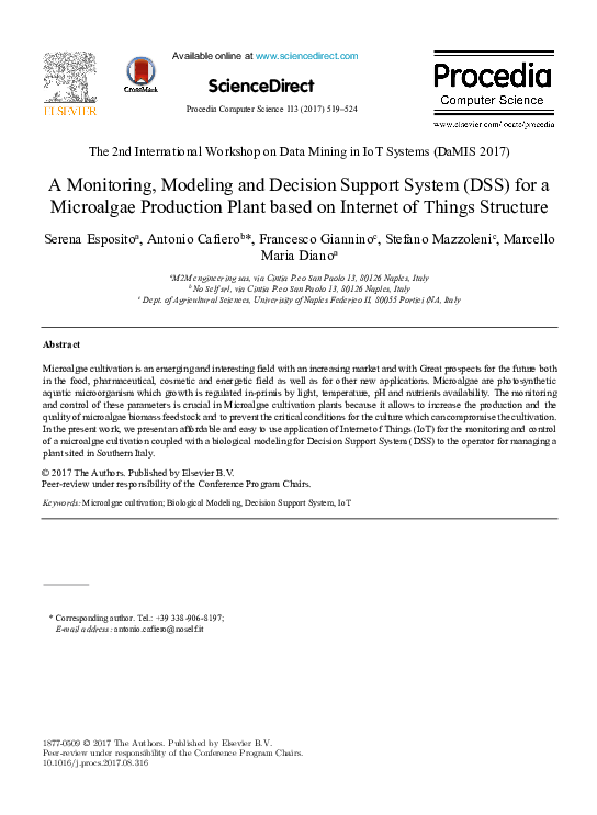 Pdf A Monitoring Modeling And Decision Support System Dss For A Microalgae Production Plant