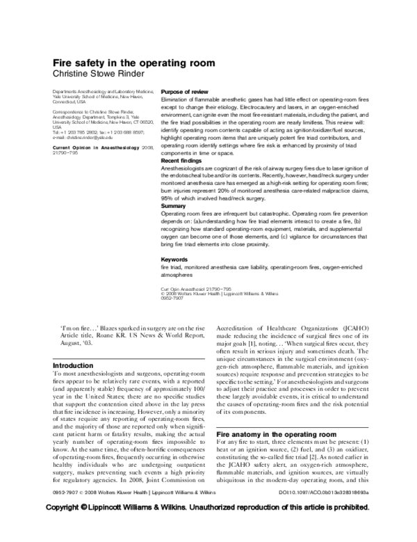(PDF) Fire safety in the operating room