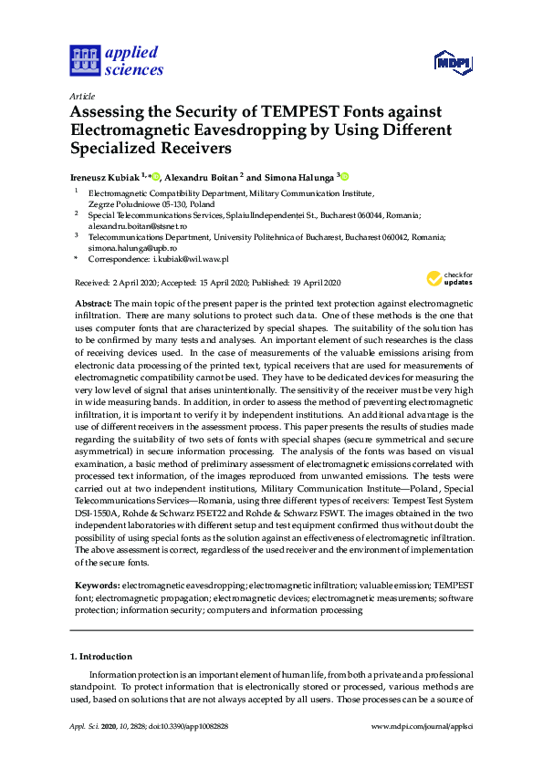 (PDF) Assessing the Security of TEMPEST Fonts against Electromagnetic ...