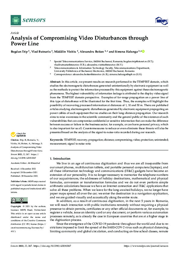 (PDF) Analysis of Compromising Video Disturbances through Power Line