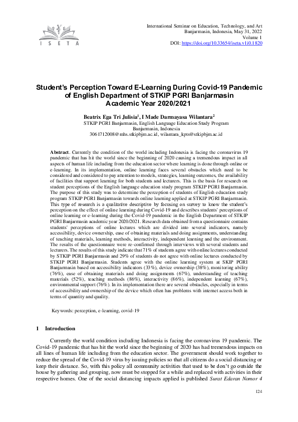 (PDF) Student’s Perception Toward E-Learning During Covid-19 Pandemic of English Department of ...