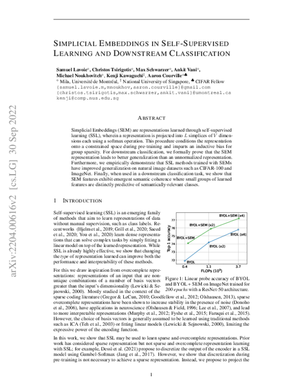(PDF) Simplicial Embeddings in Self-Supervised Learning and Downstream Classification