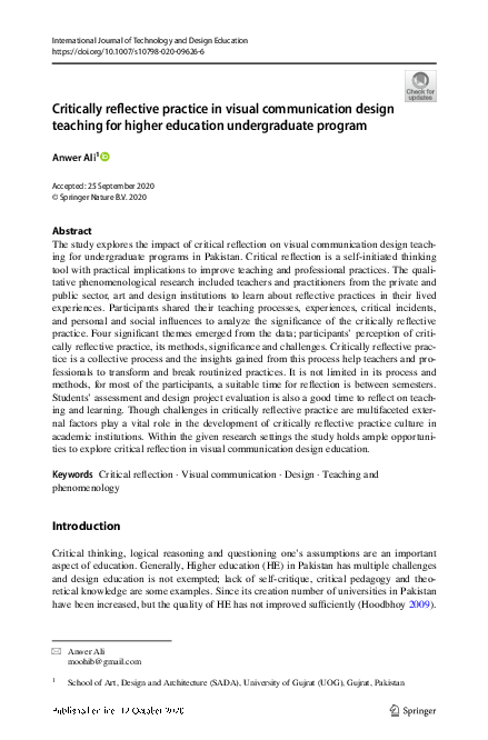 (PDF) Critically reflective practice in visual communication design teaching for higher ...