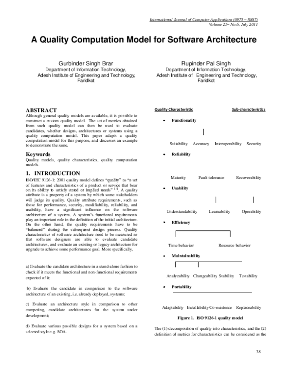 (PDF) A Quality Computation Model for Software Architecture