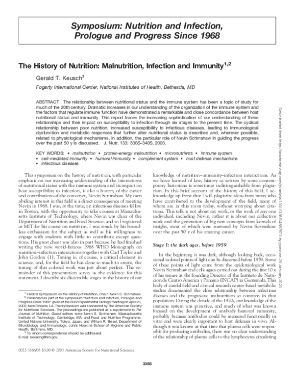 (PDF) The History of Nutrition: Malnutrition, Infection and Immunity
