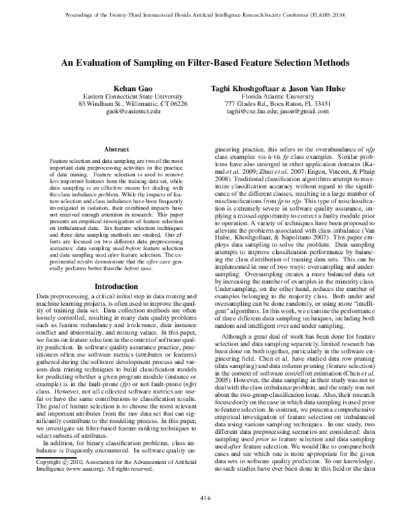 (PDF) An Evaluation of Sampling on Filter-Based Feature Selection Methods