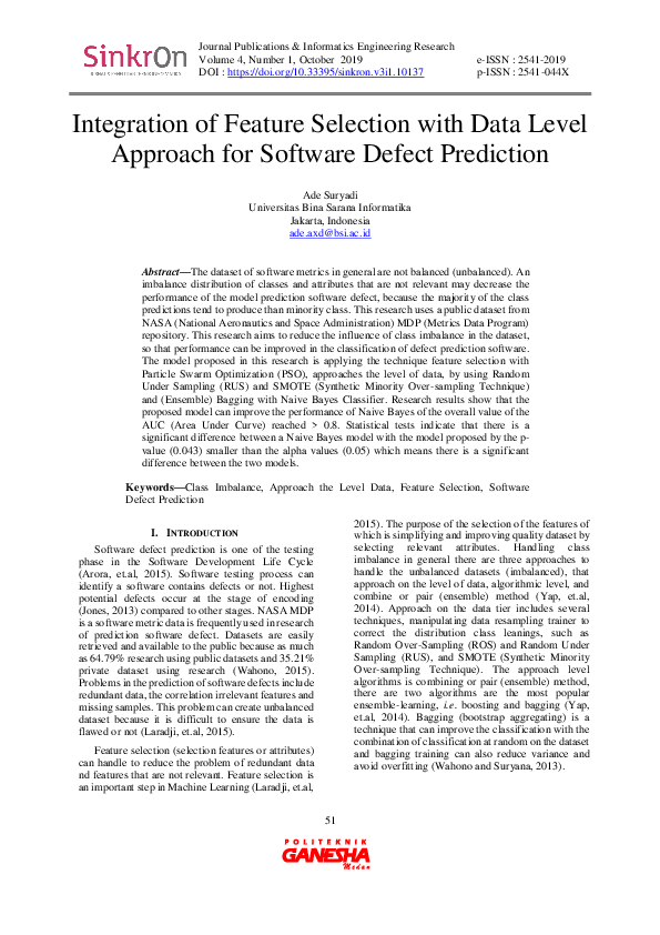 Pdf Feature Selection With Imbalanced Data For Software Defect Prediction 5206