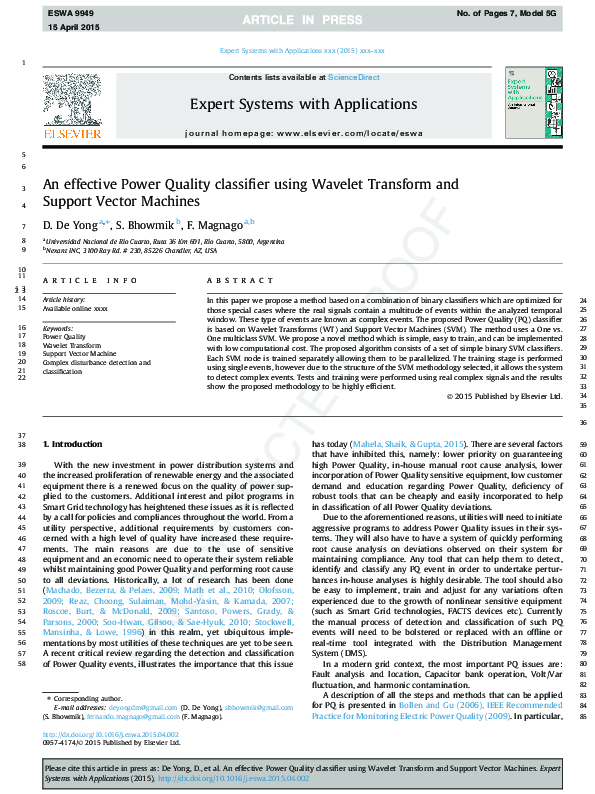Pdf An Effective Power Quality Classifier Using Wavelet Transform And Support Vector Machines