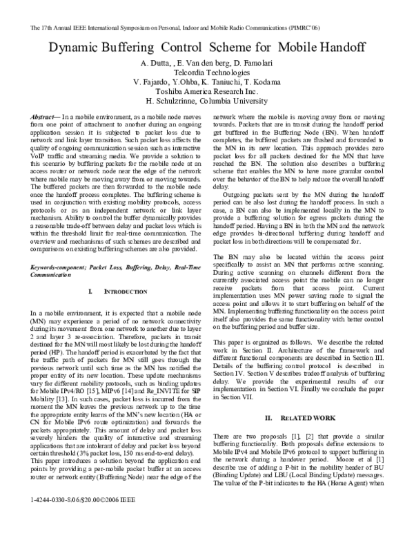 (PDF) Dynamic buffering control scheme for mobile handoff | Ashutosh Dutta - Academia.edu