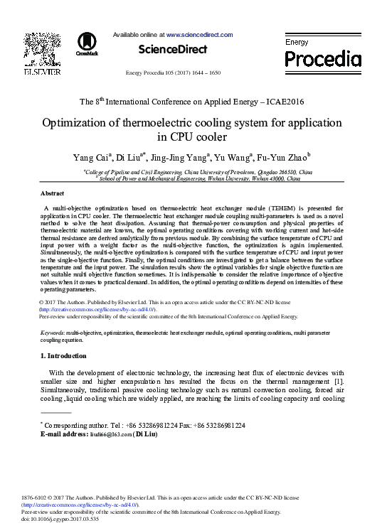(PDF) Optimization of Thermoelectric Cooling System for Application in CPU Cooler