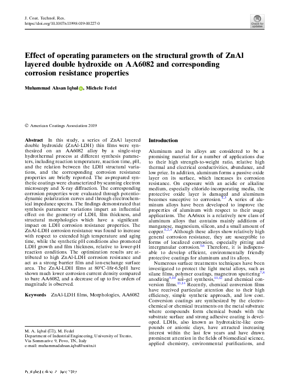 Pdf Effect Of Operating Parameters On The Structural Growth Of Znal Layered Double Hydroxide
