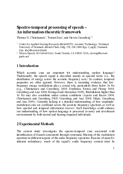 Pdf Spectro Temporal Processing Of Speech An Information Theoretic