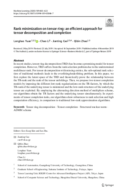 (PDF) Rank minimization on tensor ring: an efficient approach for tensor decomposition and ...