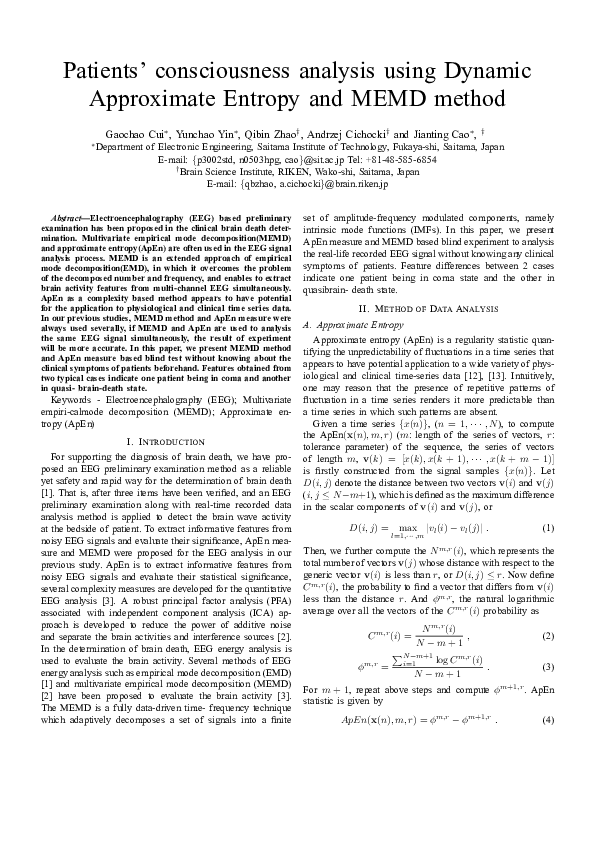 (PDF) Patients' consciousness analysis using dynamic approximate ...