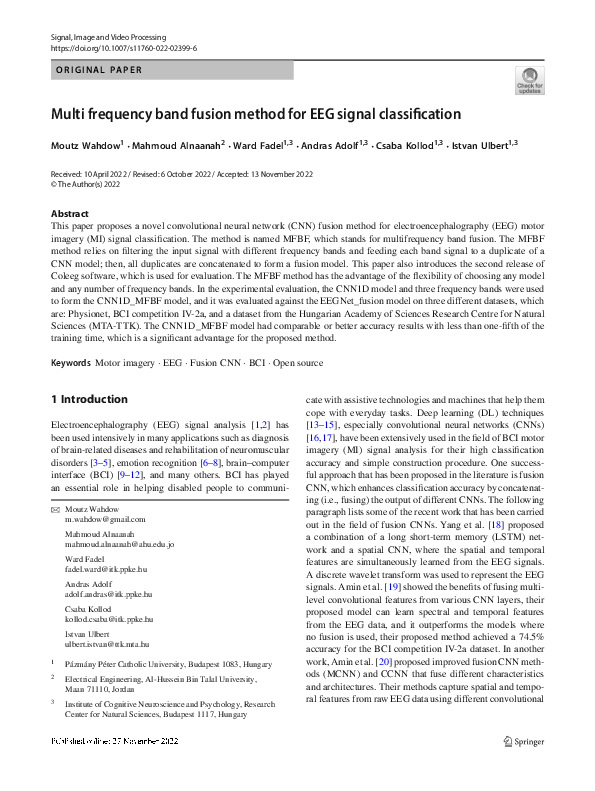 (PDF) Multi frequency band fusion method for EEG signal classification