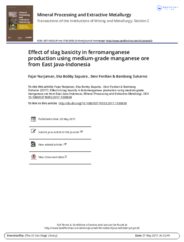(PDF) Effect of slag basicity in ferromanganese production using medium ...