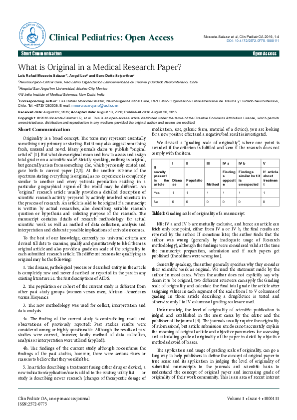 (PDF) What is Original in a Medical Research Paper?