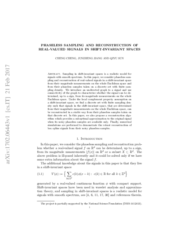 Pdf Phaseless Sampling And Reconstruction Of Real Valued Signals In Shift Invariant Spaces