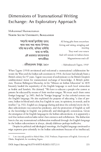 (PDF) Dimensions of Transnational Writing Exchange: An Exploratory Approach