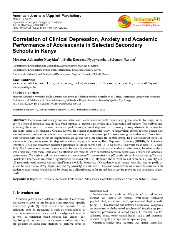 (PDF) Correlation of Clinical Depression, Anxiety and Academic ...